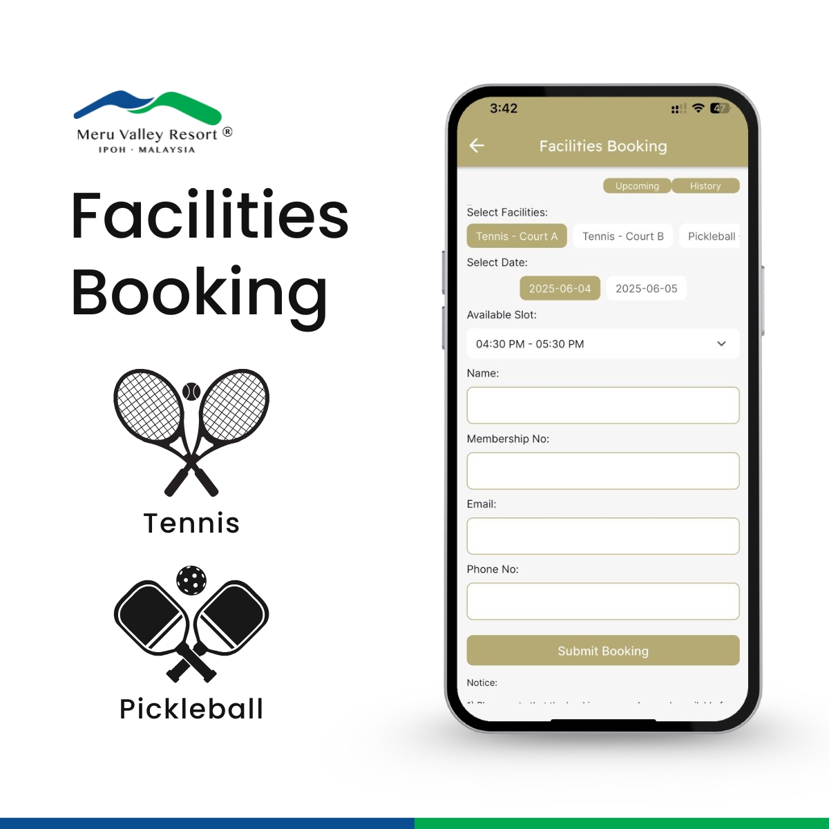 New Booking Procedure for Sports Facilities – Meru Valley Golf Resort